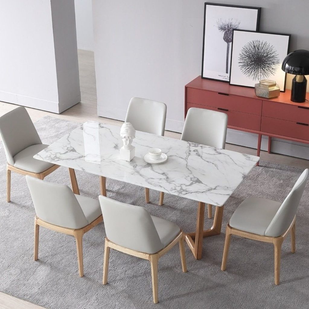 6 Seater Marble Dining Table Set - Swiss Star Furniture