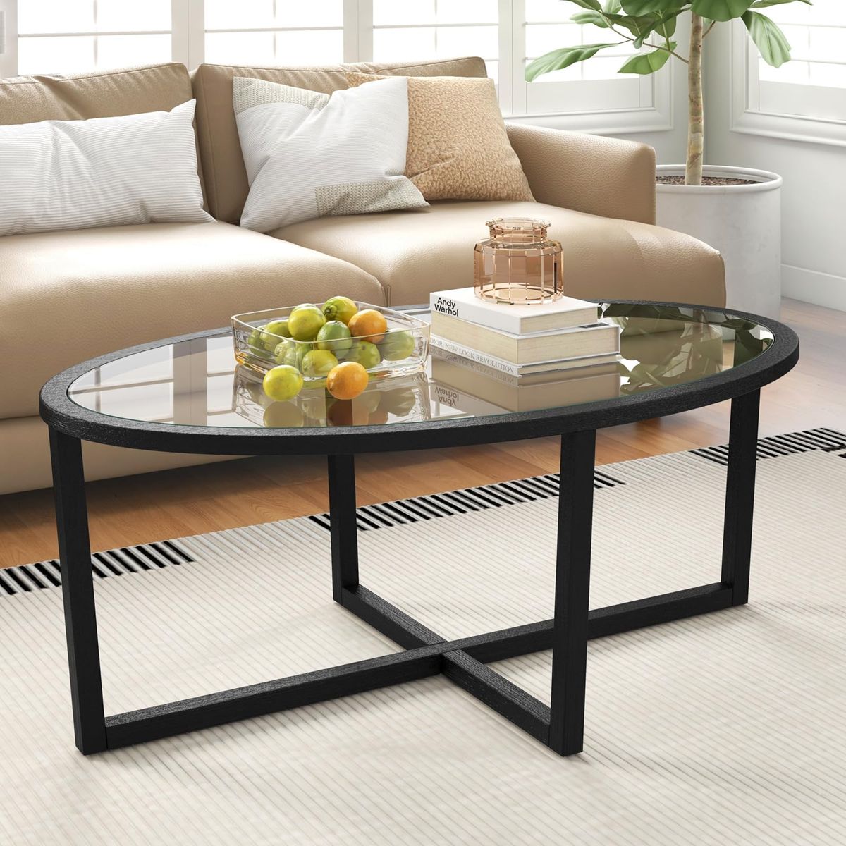 Oval Glass Coffee Table – Modern Elegance - Swiss Star Furniture
